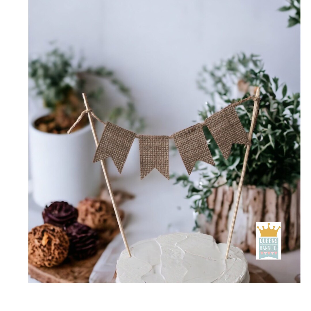 Cake Bunting, Cake Topper, Burlap Cake Topper, Rustic Cake Topper, Mini ...