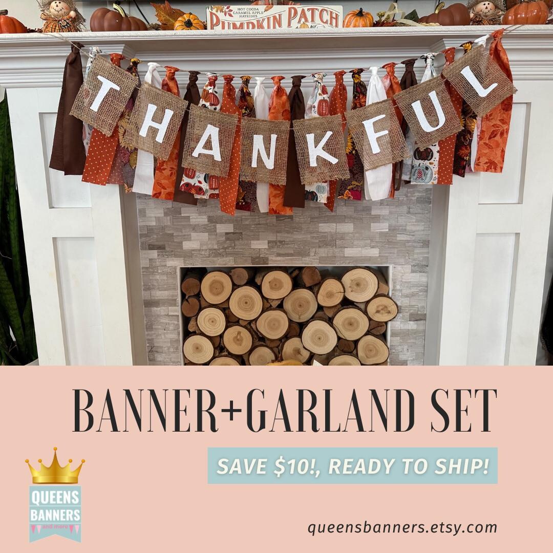 Thankful Banner Set, Thankful Banner, Thanksgiving Banner, Holiday ...
