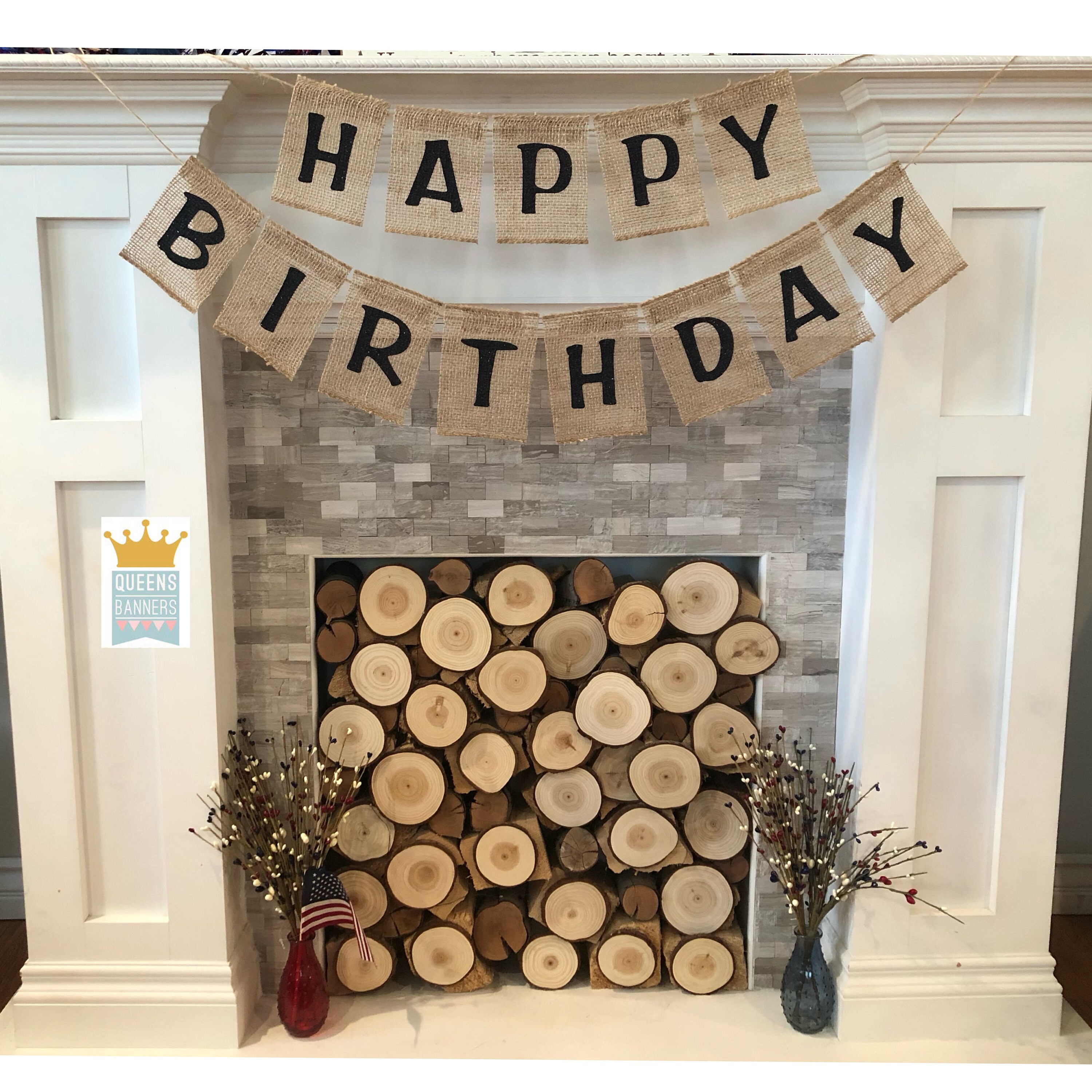 Happy Birthday Banner, Birthday Banner, Burlap Banner, Rustic Party ...