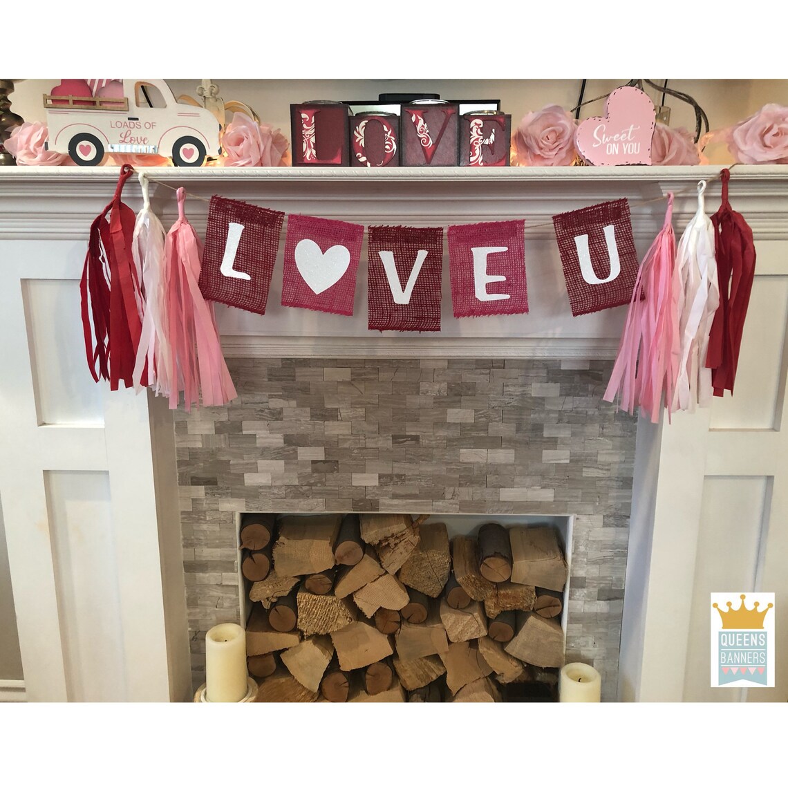 LOVE U Banner, Love Banner, Valentines Day Banner, Holiday Banner, Vday ...