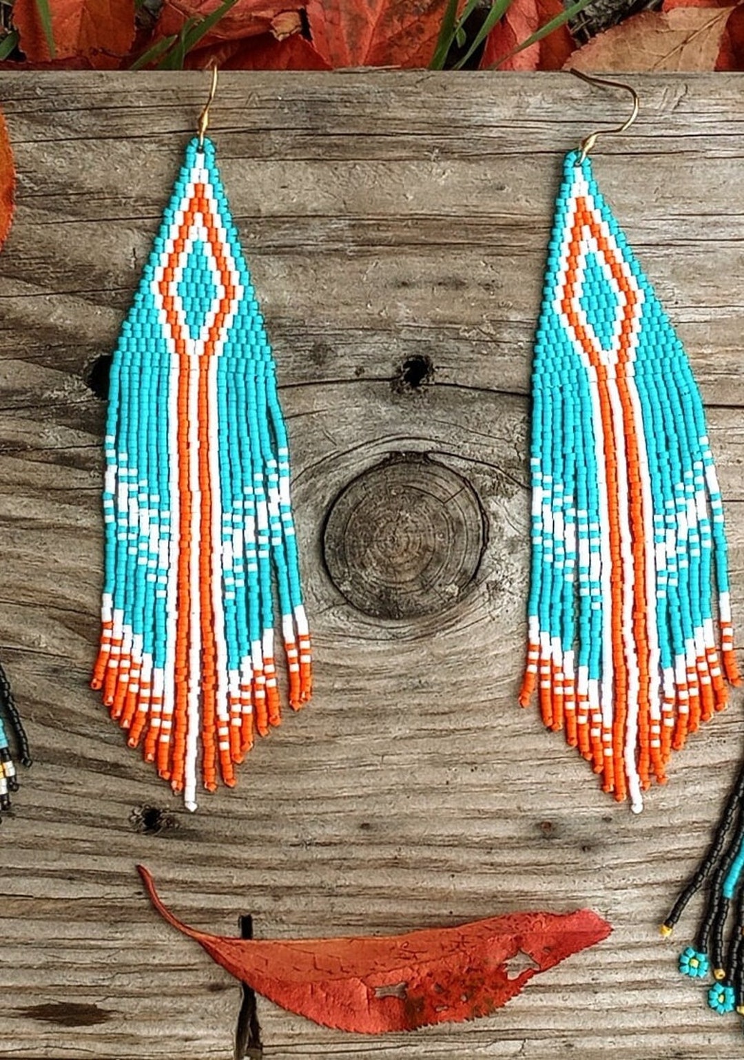 Large Geometric Pattern Seed Bead Fringe Earrings - Etsy