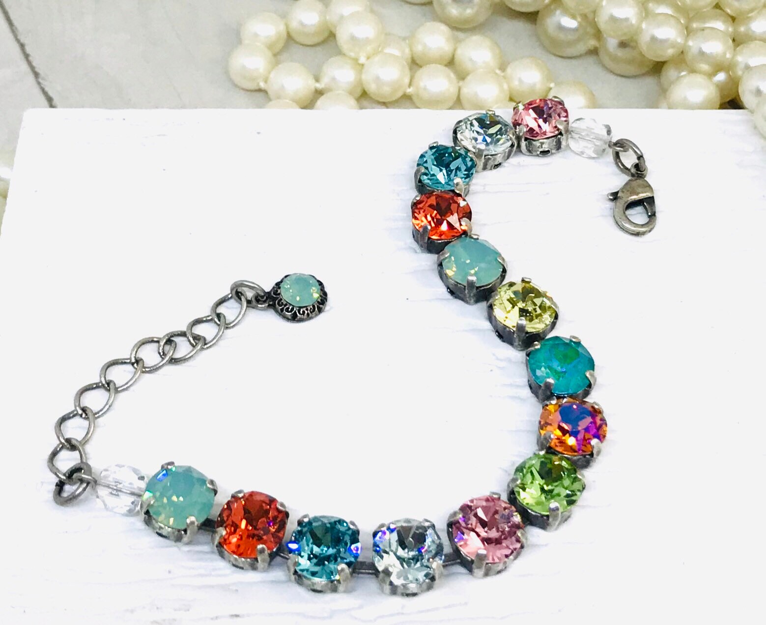 Rainbow Crystal Bracelet Colorful Rainbow Tennis Bracelet - Etsy Hong Kong