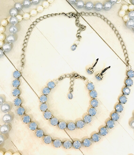 8mm Light Blue Opal Crystal Necklace 8mm Air Blue Crystal | Etsy