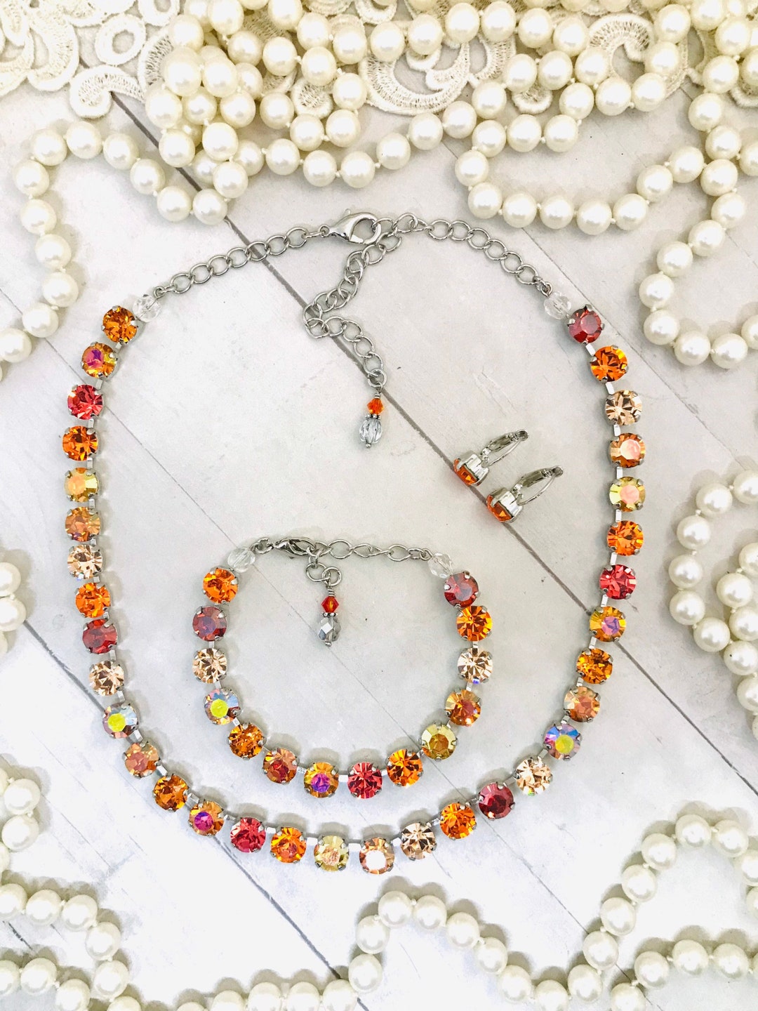 Tangerine Orange Crystal Tennis Necklace & Bracelet Set - Etsy