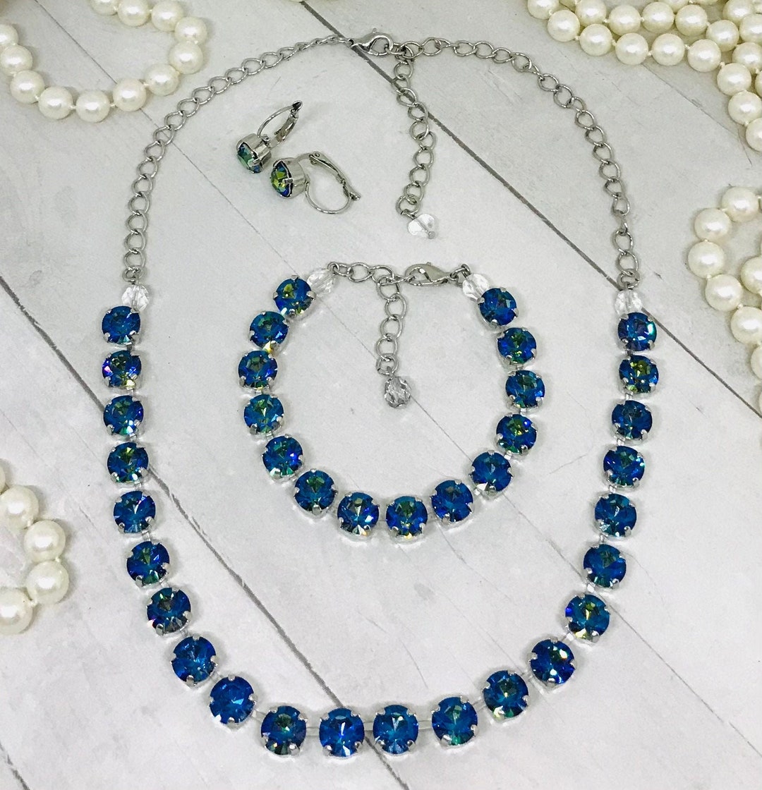 Bright Bermuda Blue Preciosa Crystal Necklace, Bermuda Blue Tennis ...