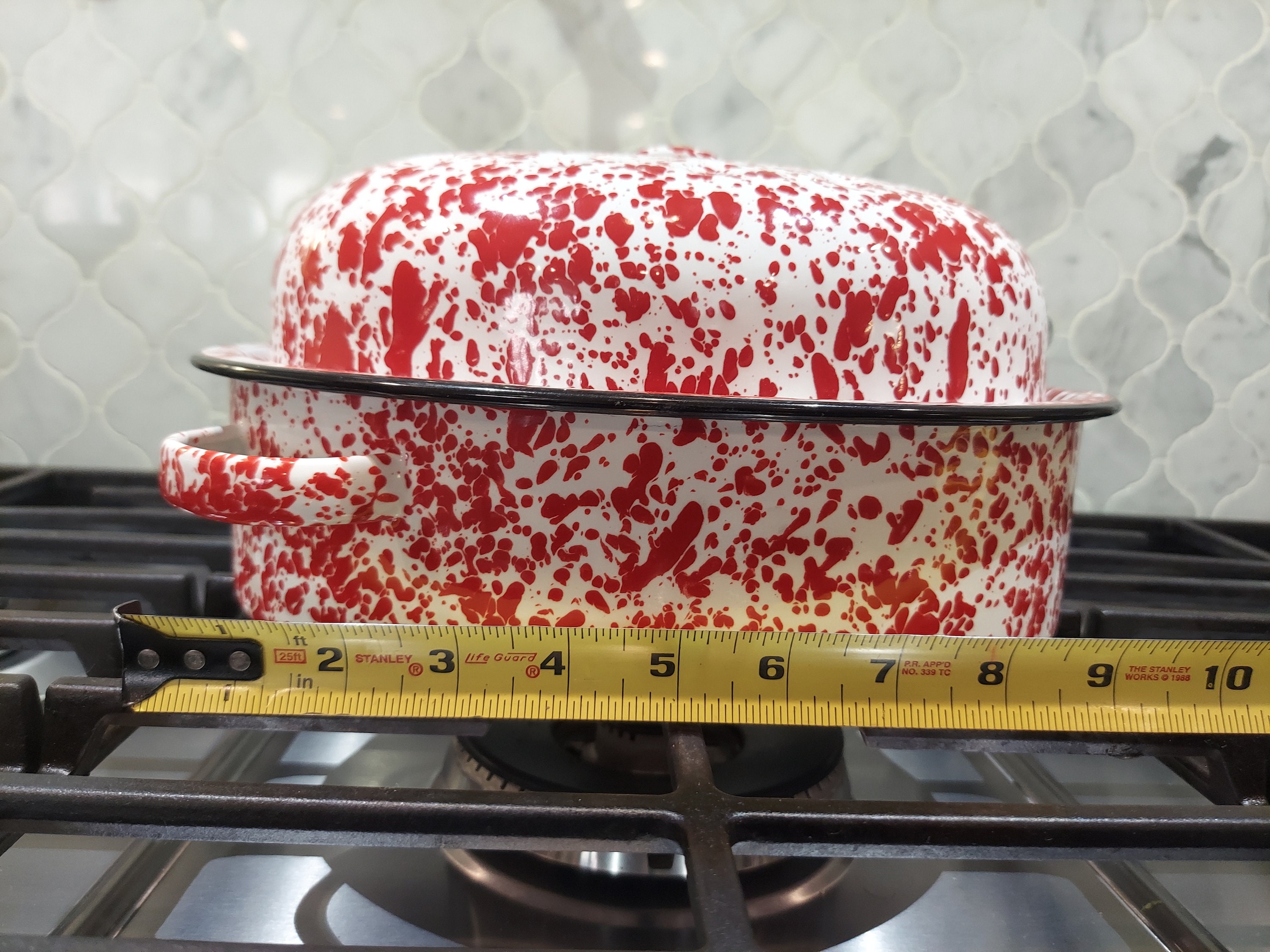 Red Splatter Roasting Pan, Oval Roasting Pan With Lid, Red Splatter Pan ...