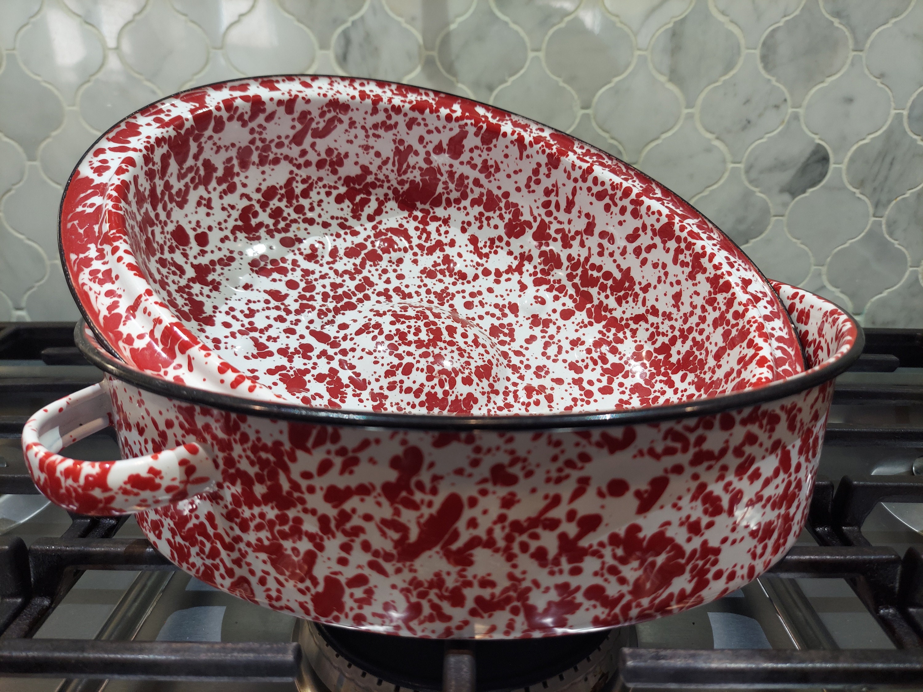 Red Splatter Roasting Pan, Oval Roasting Pan With Lid, Red Splatter Pan ...