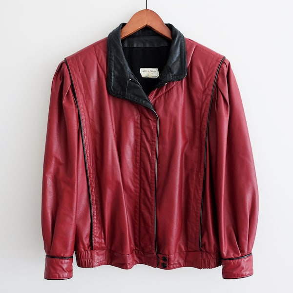 Cherry Red Leather Jacket - Etsy