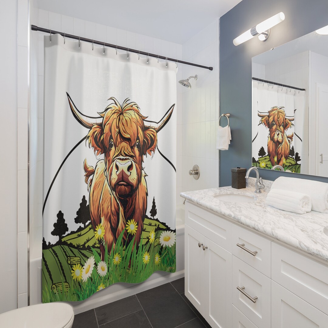 Mini Highland Cow Shower Curtain / Bathtub Curtain 71x74 Fits 60 Tubs ...