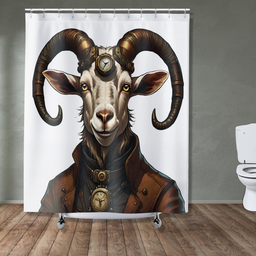 Steampunk Goat RAM Shower Curtain / Bathtub Curtain 71x74 Fits 60 Tubs ...