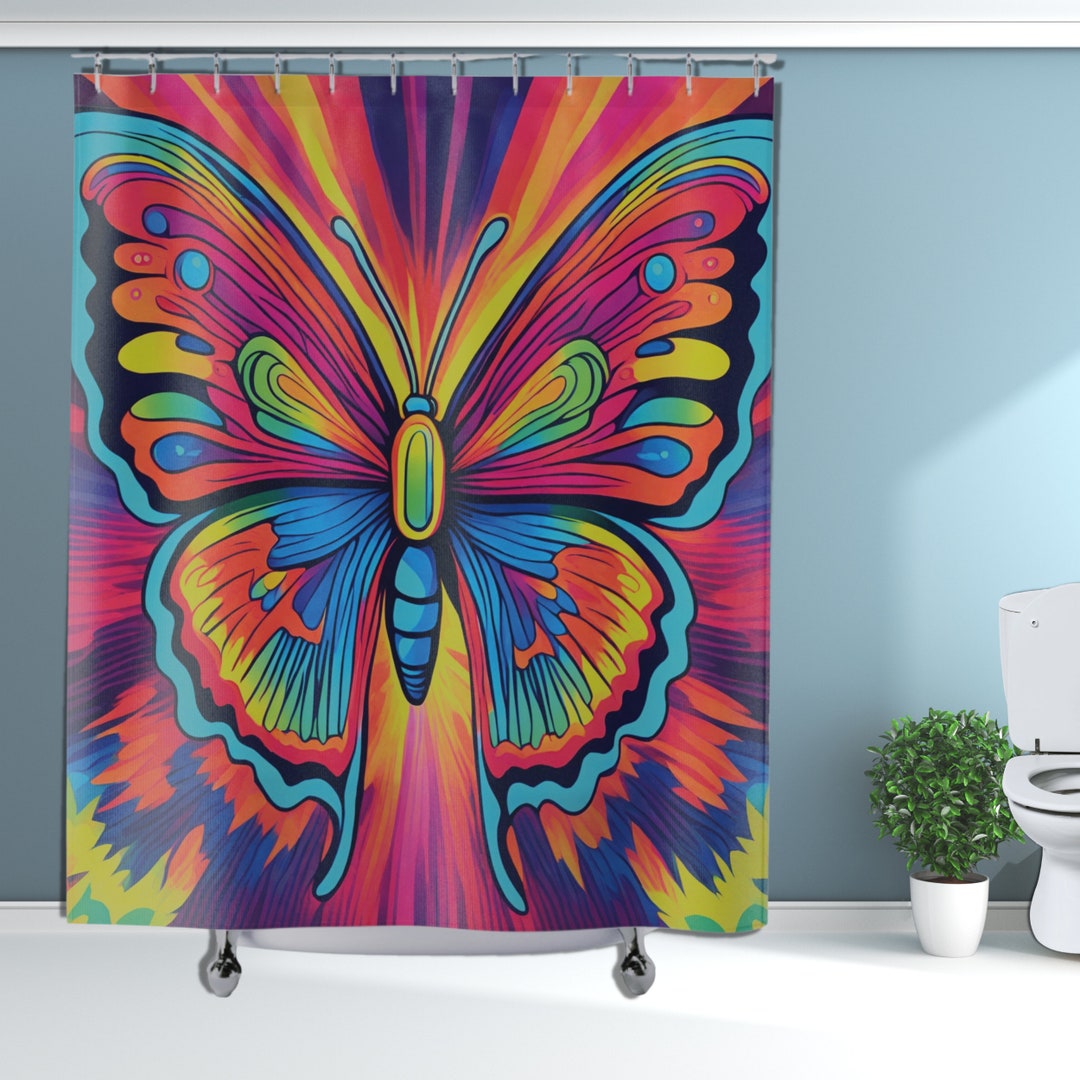 Psychedelic Butterfly Hippie Motif Colorful Rainbow Colors Shower ...