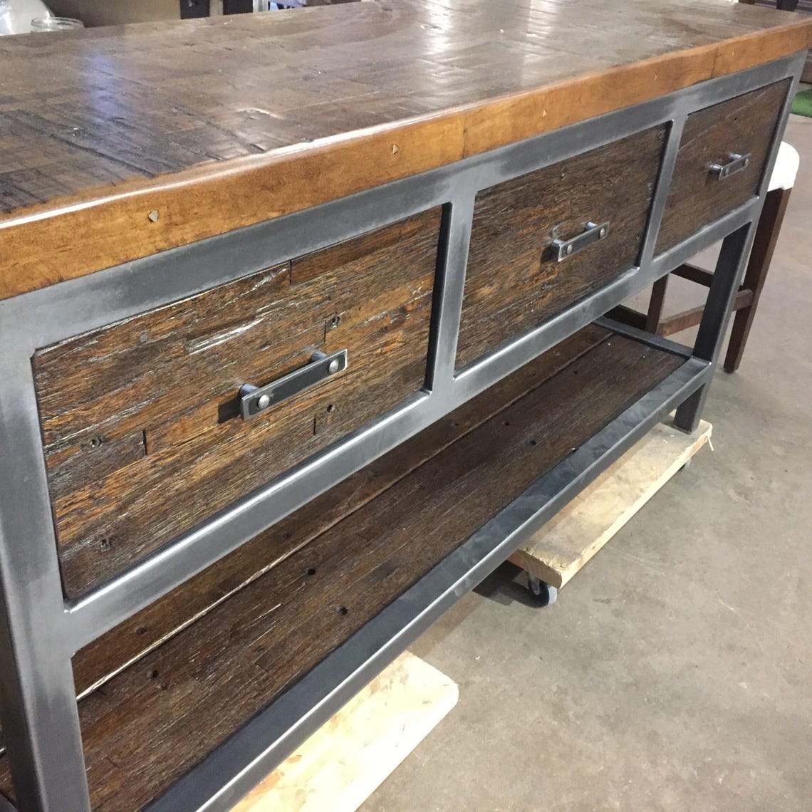 Industrial Three-drawer Entry Table | Welded Steel Frame, Galvanized ...