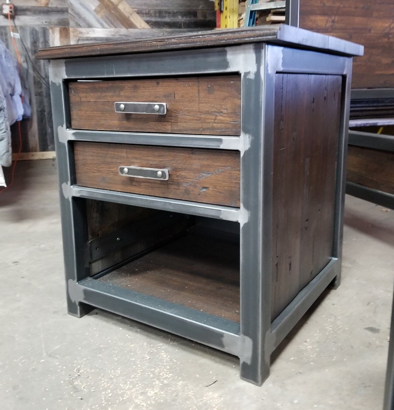 Rustic Welded Steel Night Stand, Vintage Industrial Nightstand, Custom ...