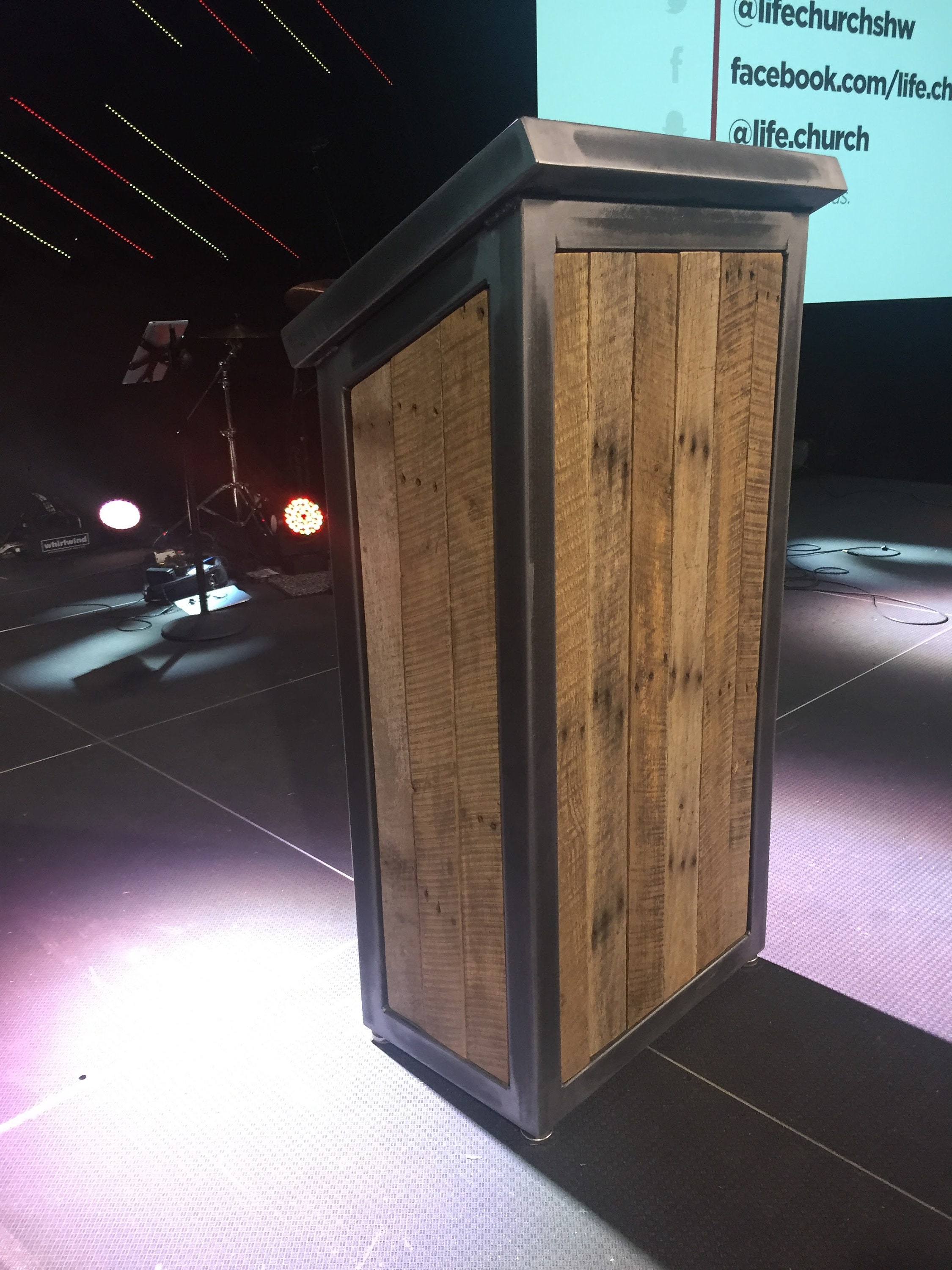 Industrial Steel Hostess Station, Rustic Reclaimed Wood Pulpit, Custom ...