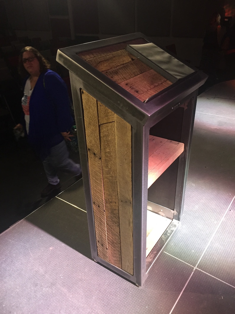 Industrial Steel Hostess Station, Rustic Reclaimed Wood Pulpit, Custom ...