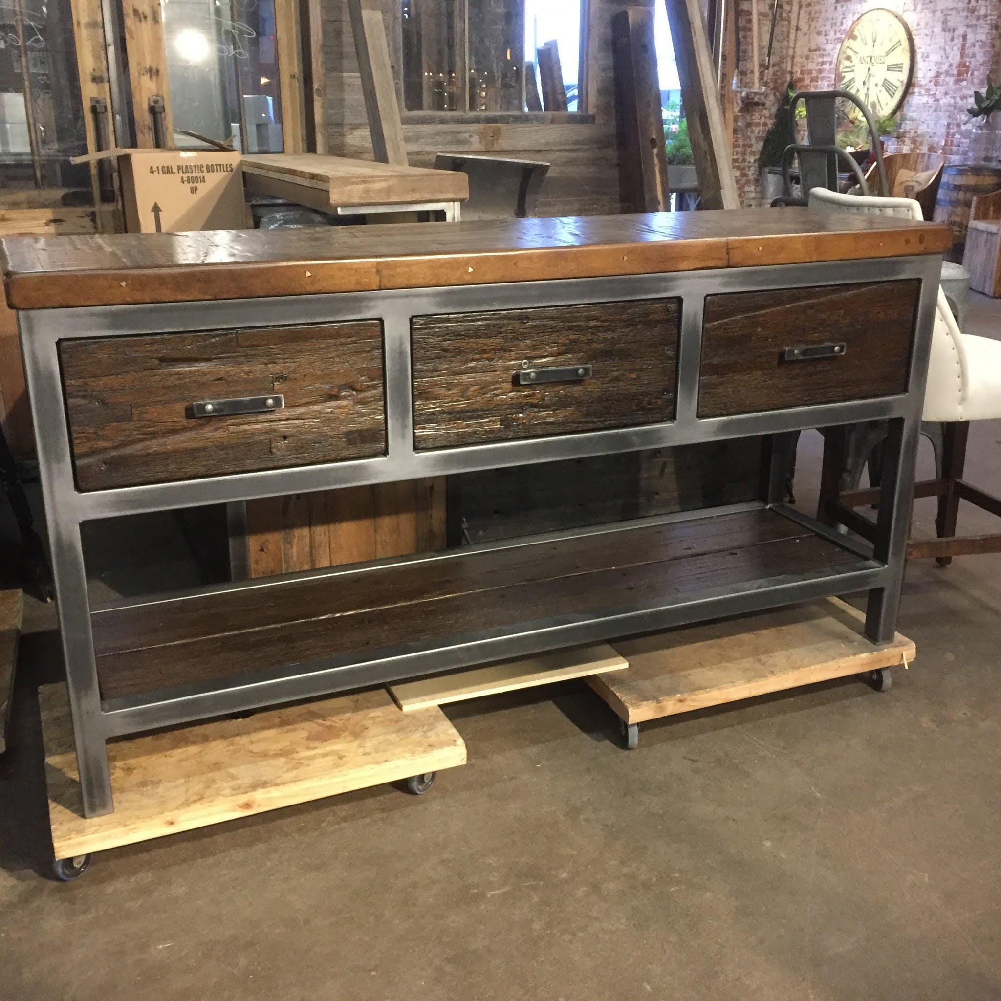 Industrial Three-drawer Entry Table | Welded Steel Frame, Galvanized ...