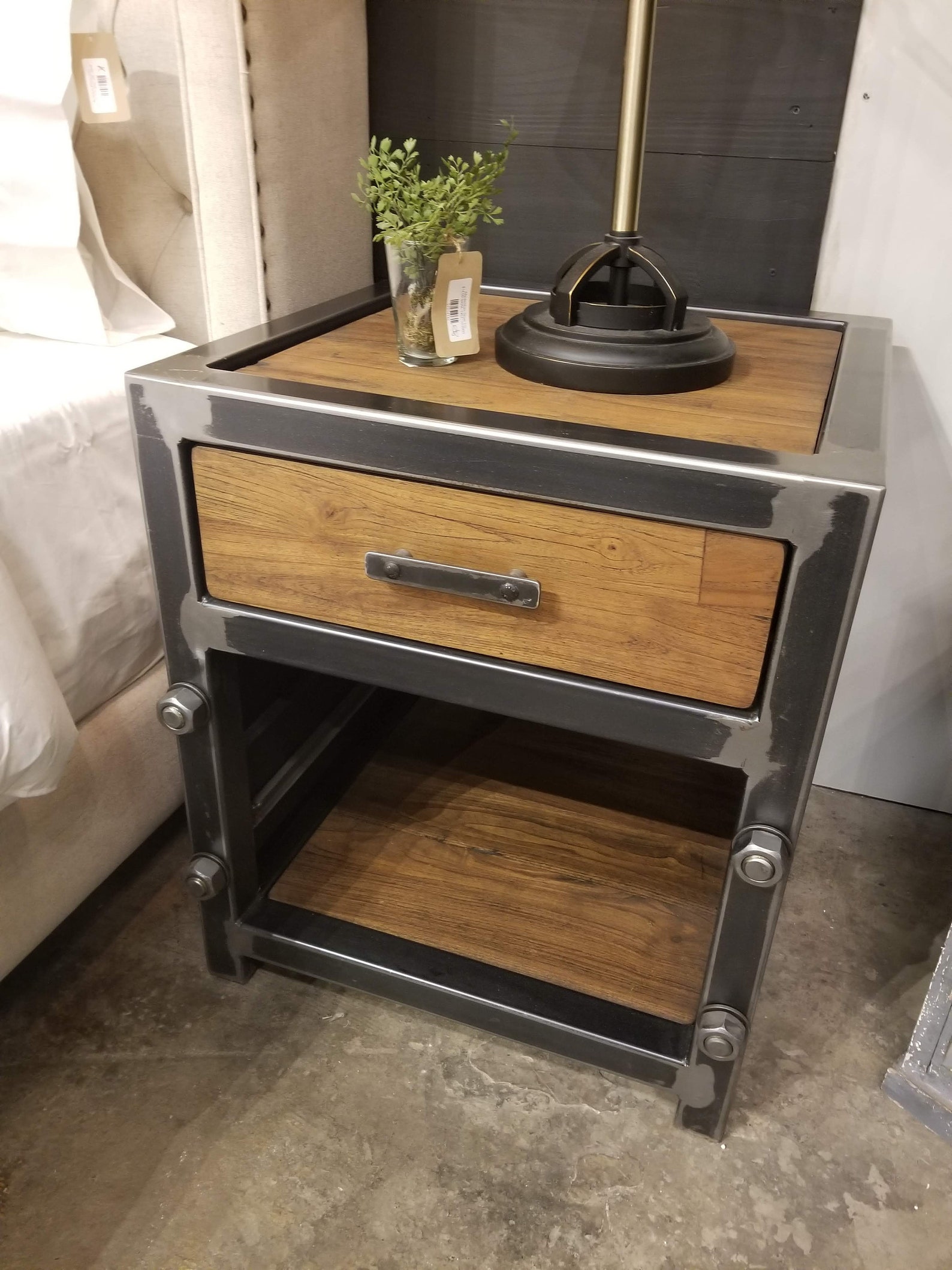 Rustic Industrial Bedside Table, Handmade Reclaimed Night Stand, Welded ...