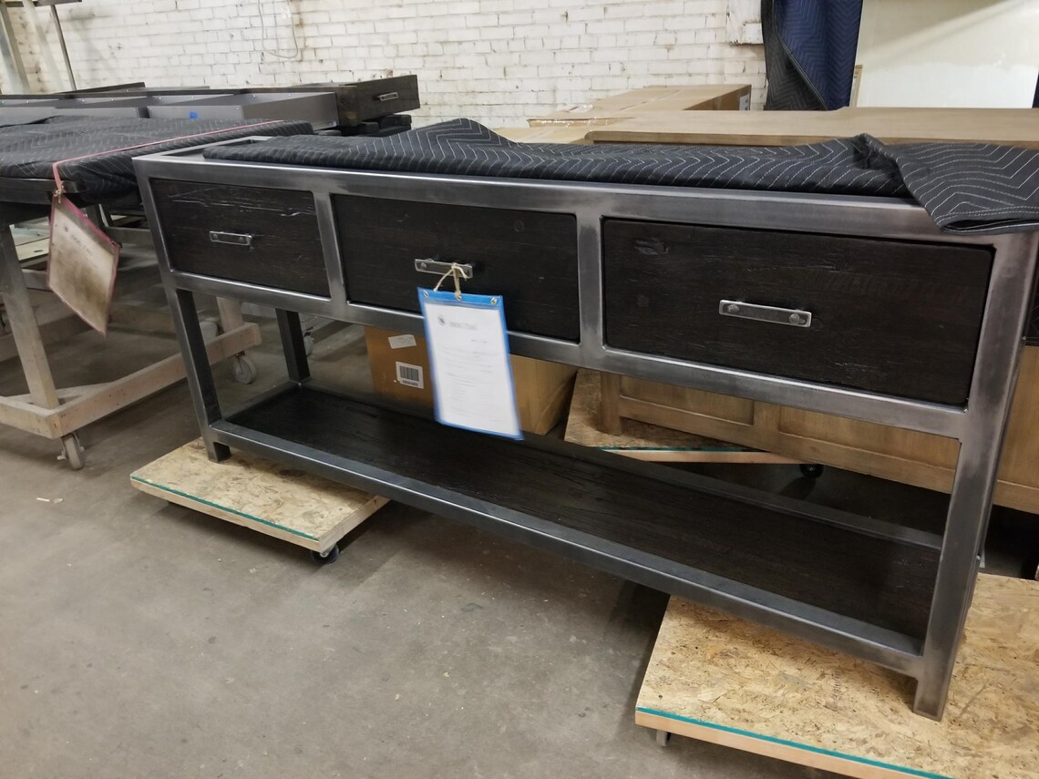 Industrial Three-drawer Entry Table | Welded Steel Frame, Galvanized ...
