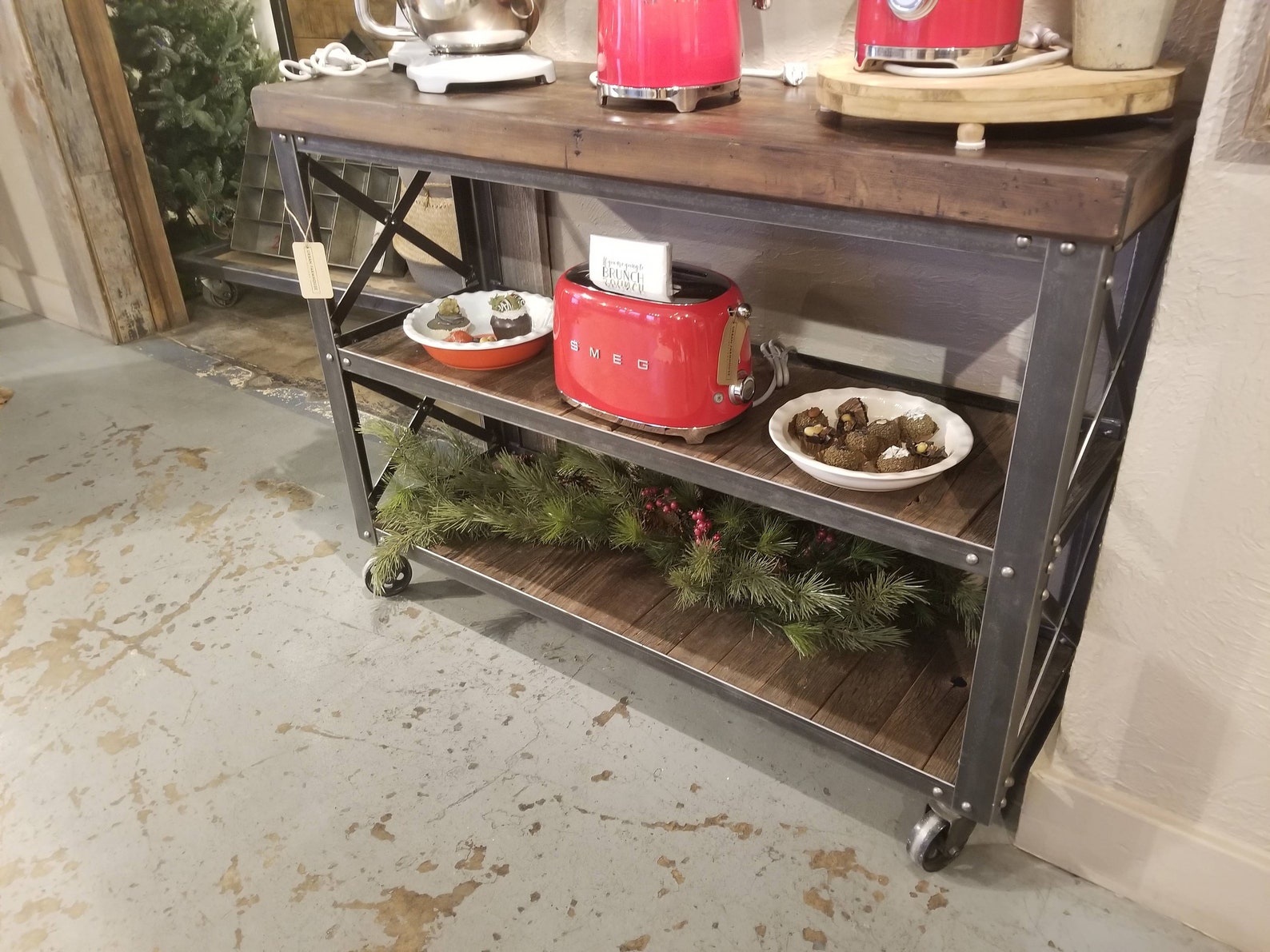 Rolling Industrial Entertainment Center Shelving Unit Farmhouse - Etsy