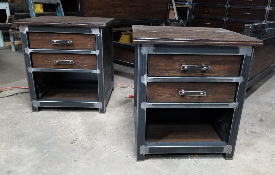 Rustic Welded Steel Night Stand, Vintage Industrial Nightstand, Custom ...