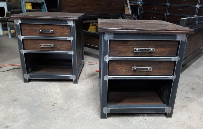 Rustic Welded Steel Night Stand, Vintage Industrial Nightstand, Custom ...