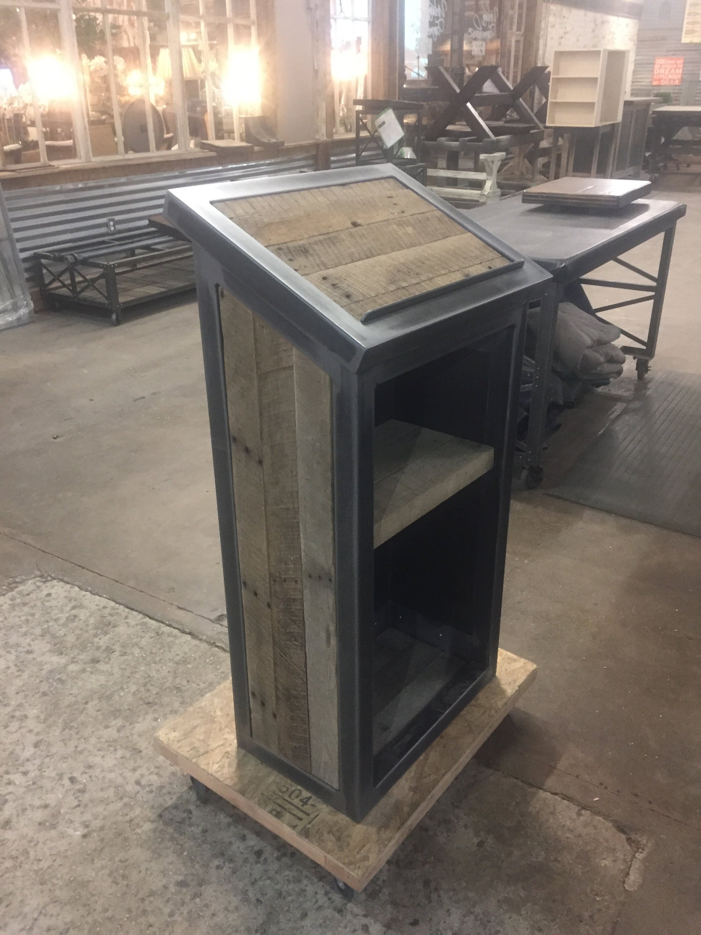Industrial Steel Hostess Station, Rustic Reclaimed Wood Pulpit, Custom ...
