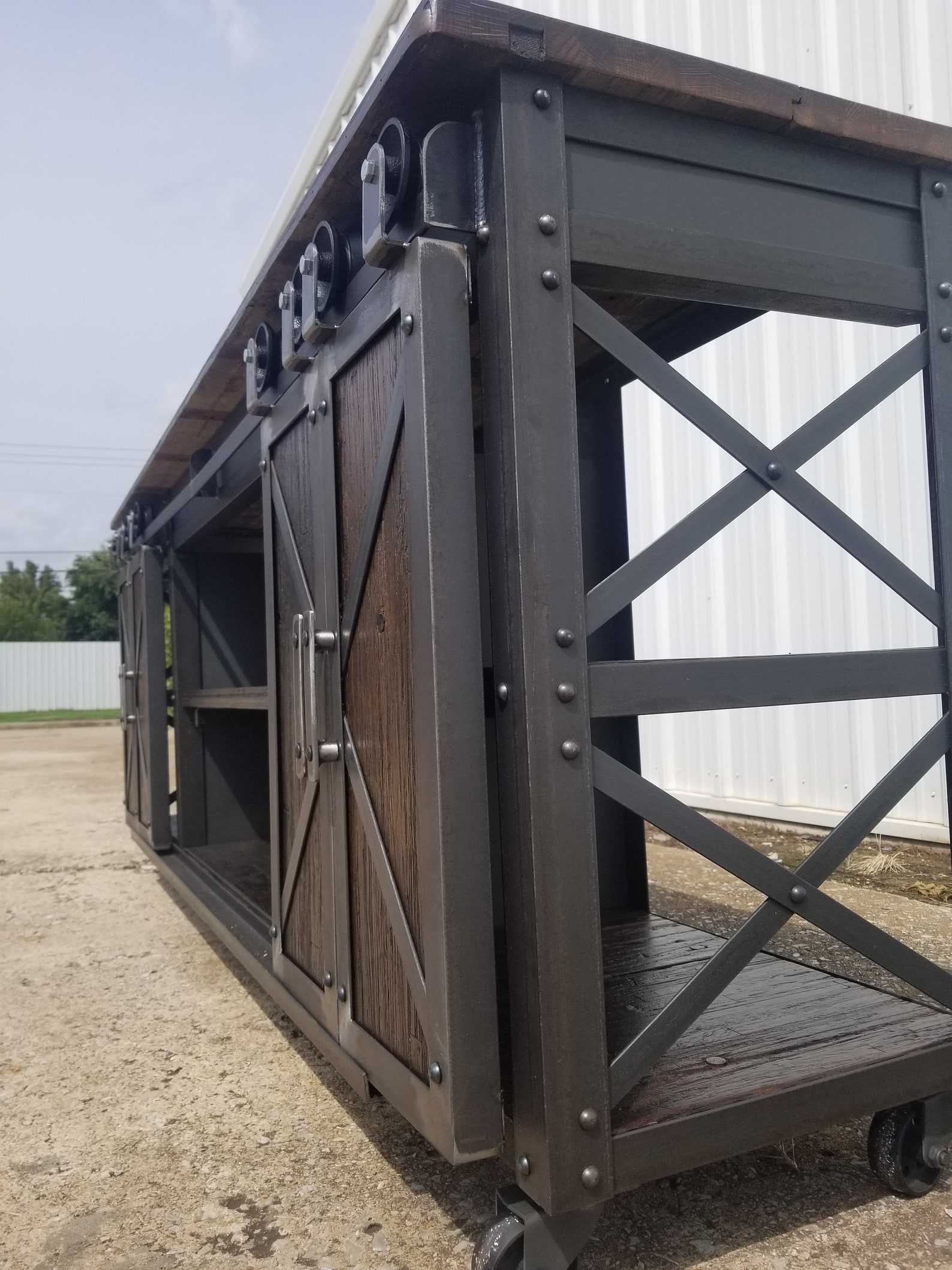 Rolling Barn Door Industrial Entertainment Center Farmhouse - Etsy