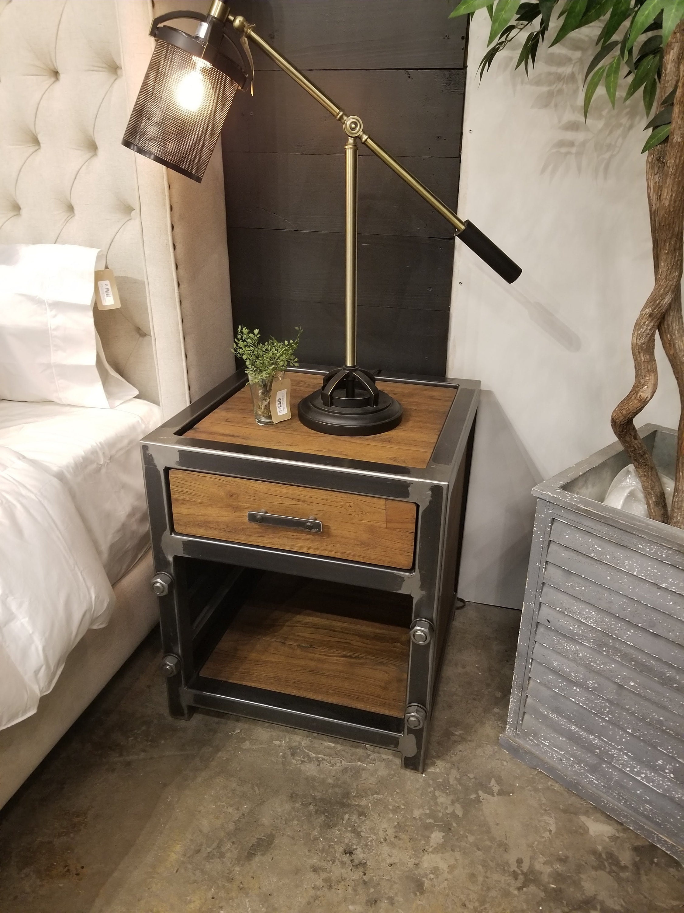 Rustic Industrial Bedside Table, Handmade Reclaimed Night Stand, Welded ...