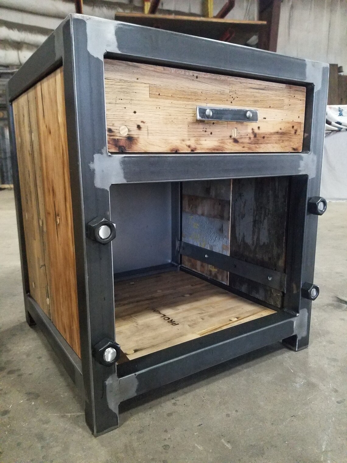 Rustic Industrial Bedside Table, Handmade Reclaimed Night Stand, Welded ...