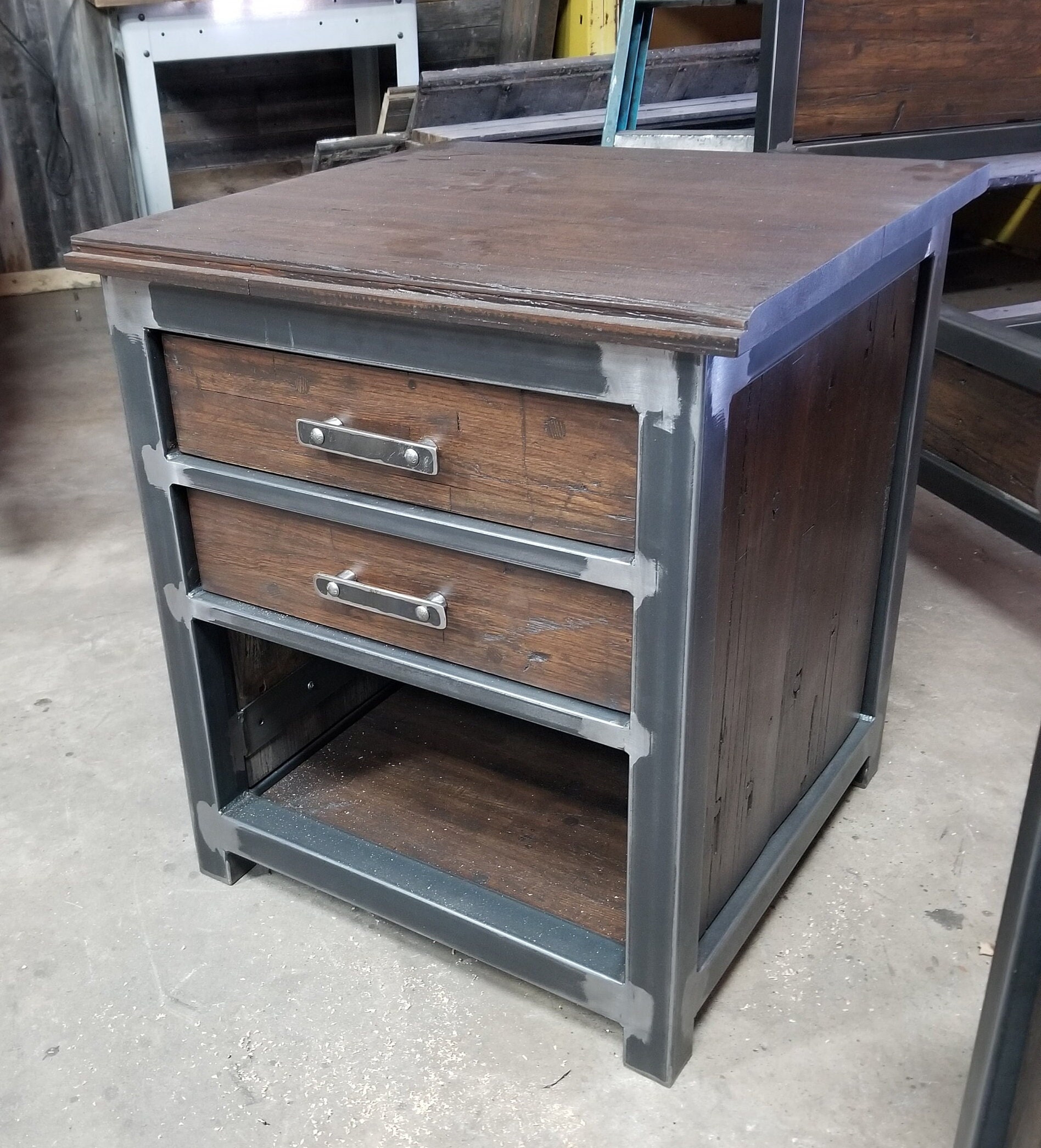 Rustic Welded Steel Night Stand, Vintage Industrial Nightstand, Custom ...