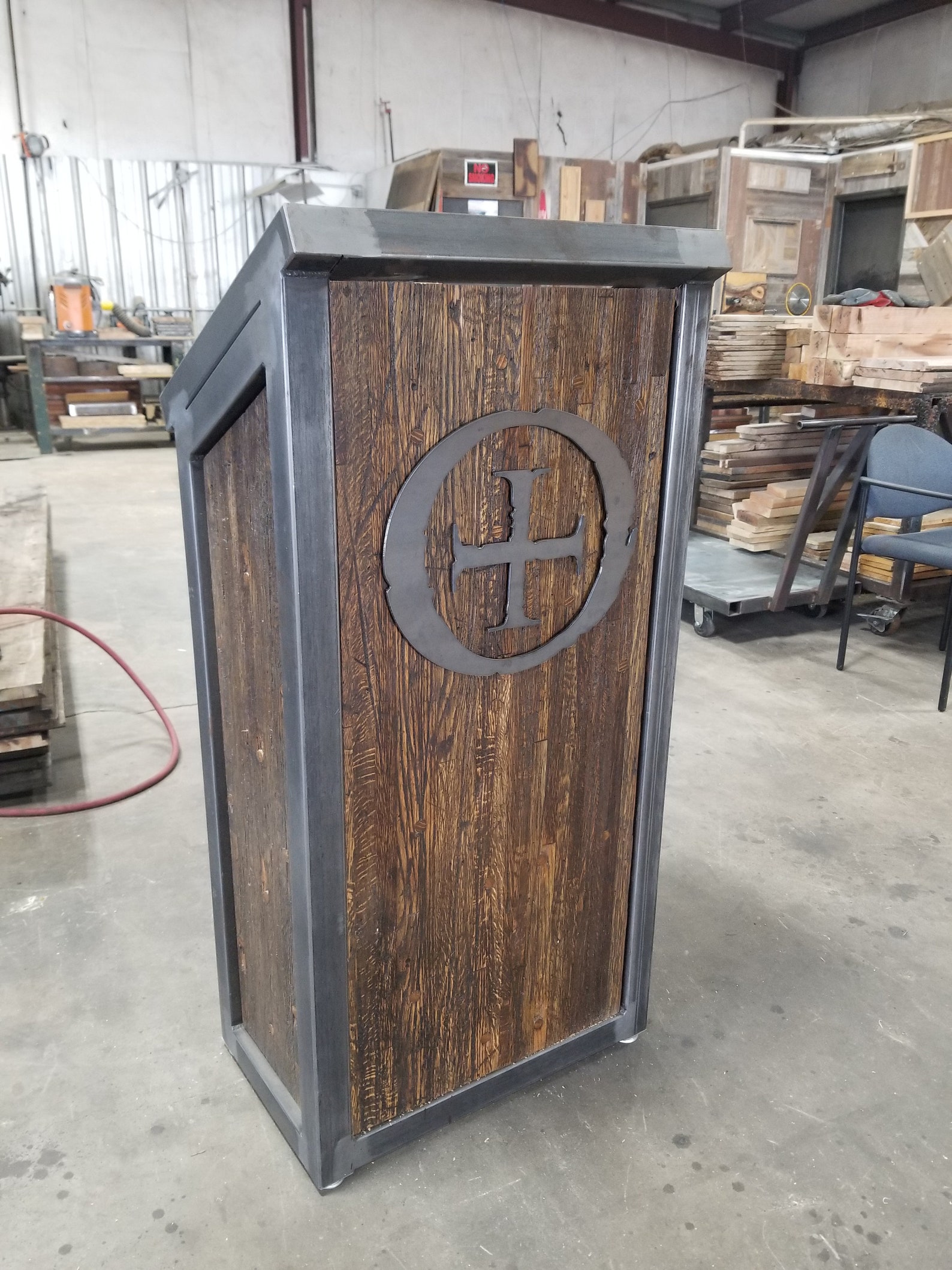 Industrial Steel Hostess Station, Rustic Reclaimed Wood Pulpit, Custom ...