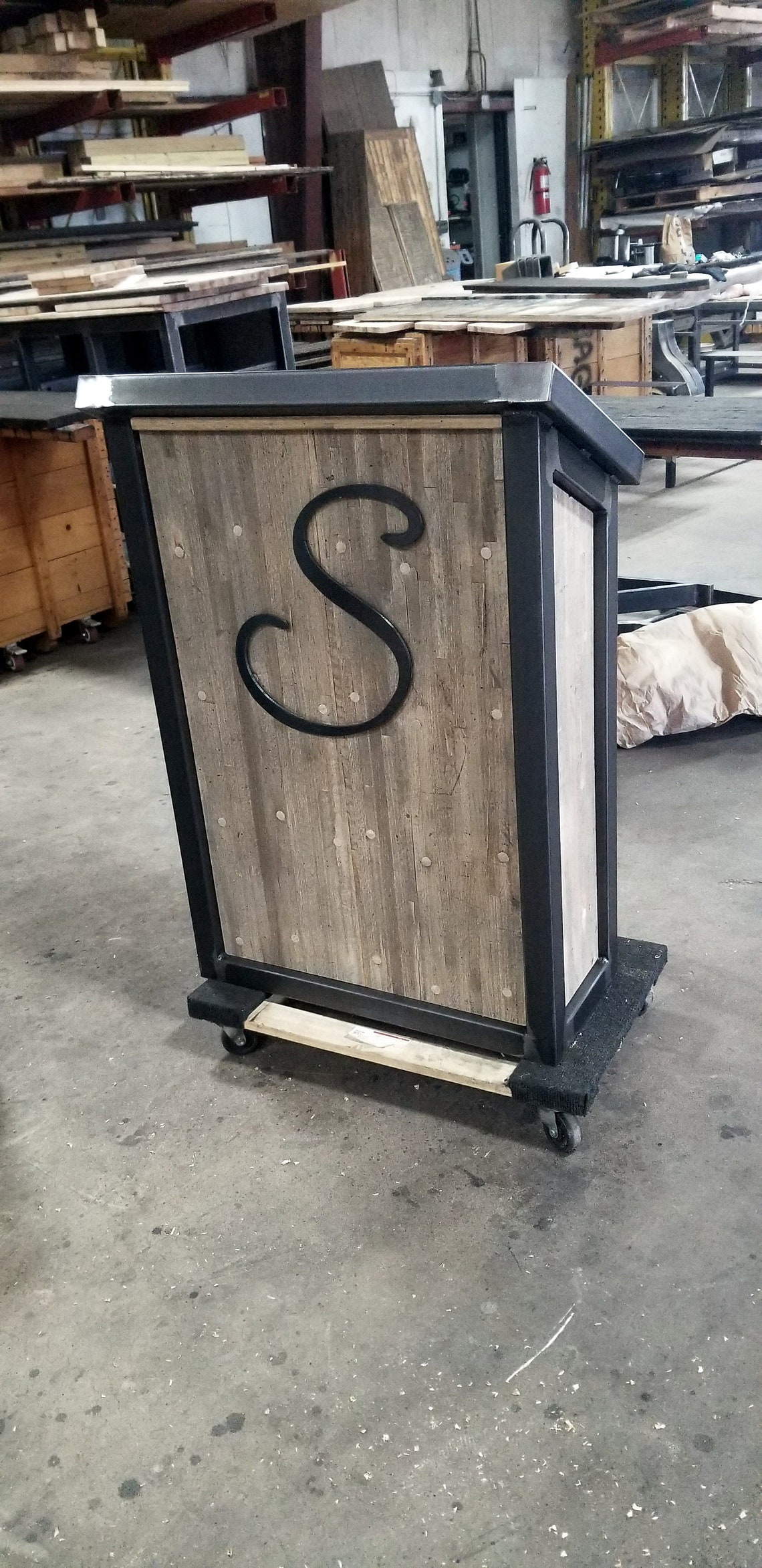 Industrial Steel Hostess Station, Rustic Reclaimed Wood Pulpit, Custom ...