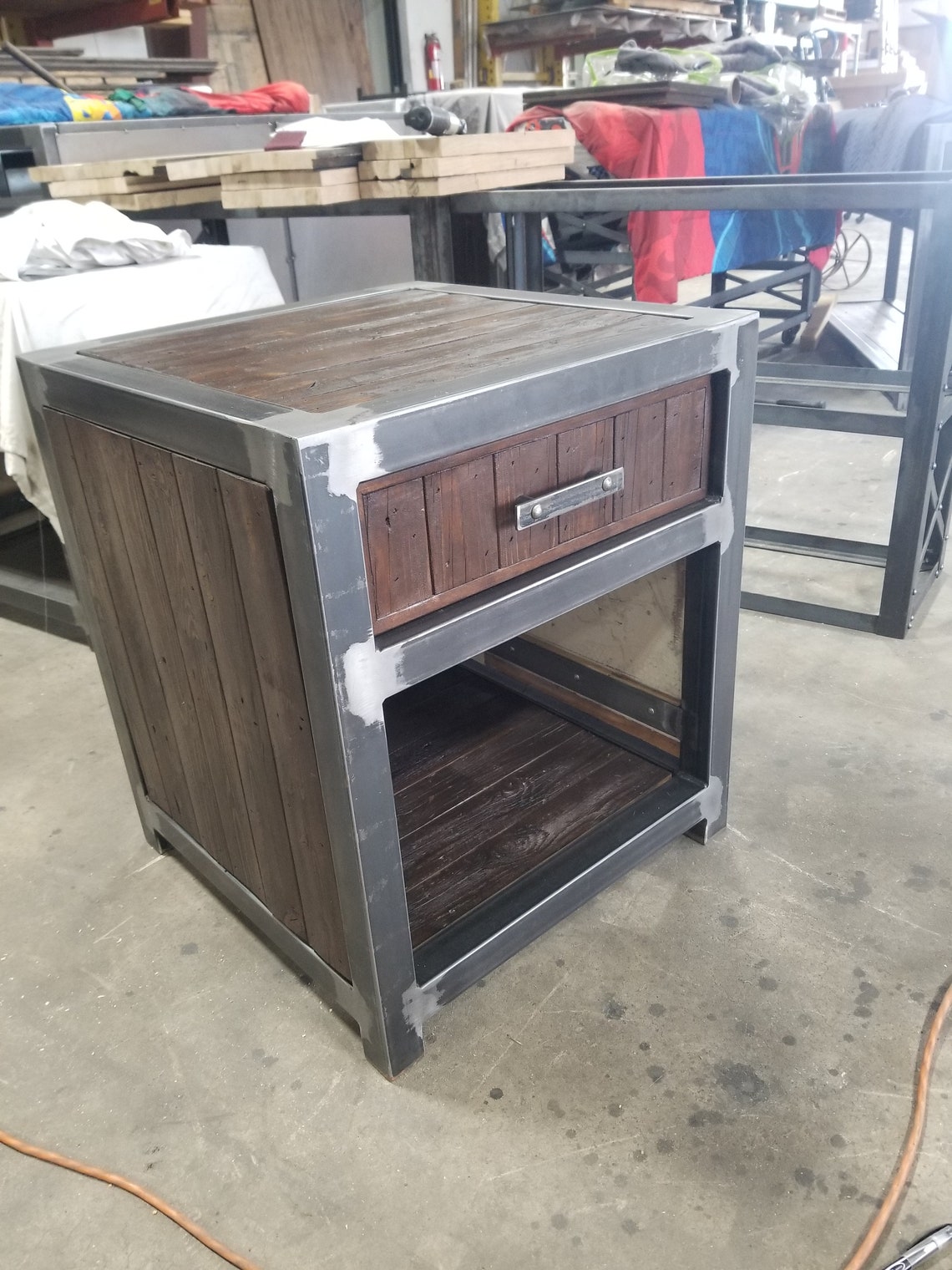 Rustic Industrial Bedside Table, Handmade Reclaimed Night Stand, Welded ...