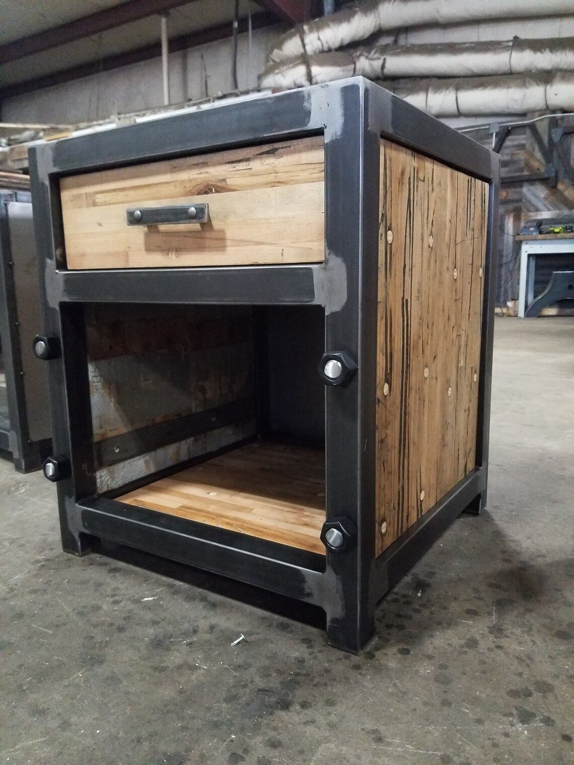 Rustic Welded Steel Night Stand, Vintage Industrial Nightstand, Custom ...