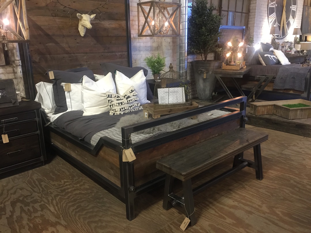 Industrial metal and wood bedroom sets store