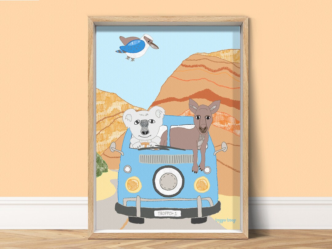 Australian Animals Kombi Van Print for NURSERY + KIDS ROOM | Nursery ...
