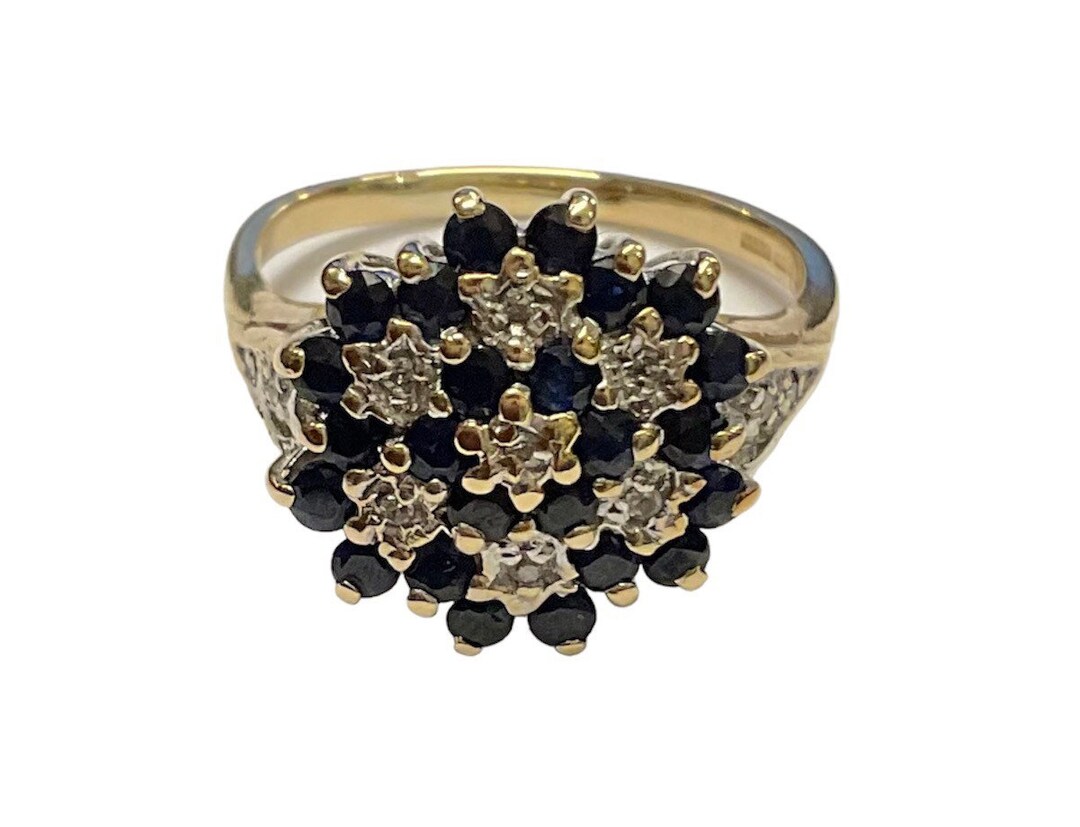 9ct Yellow Gold Sapphire and Diamond Cluster Ring Size P - Etsy