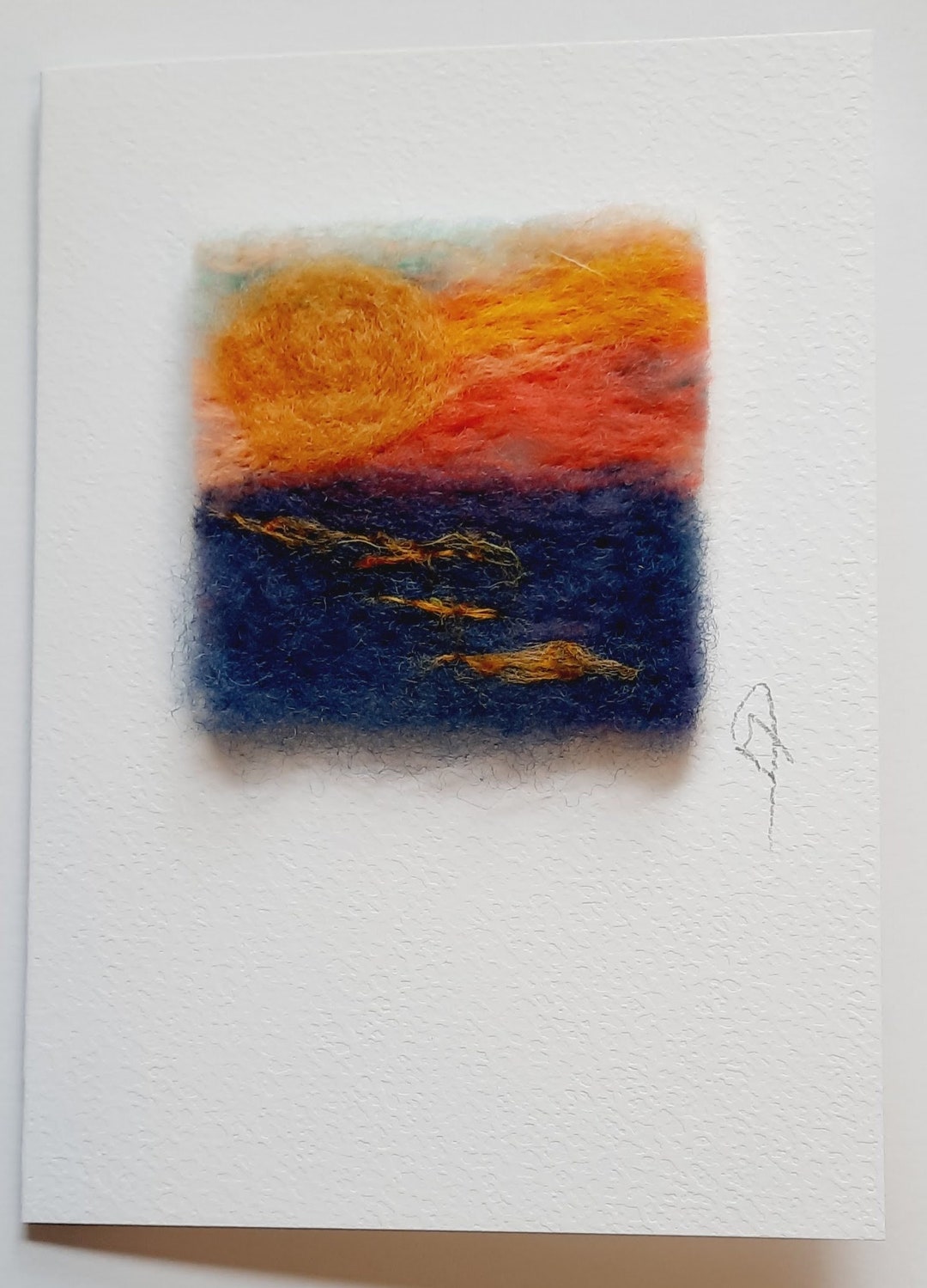 Sunset Over the Bay Textile Greeting Card, Felt and Stitch Greeting ...