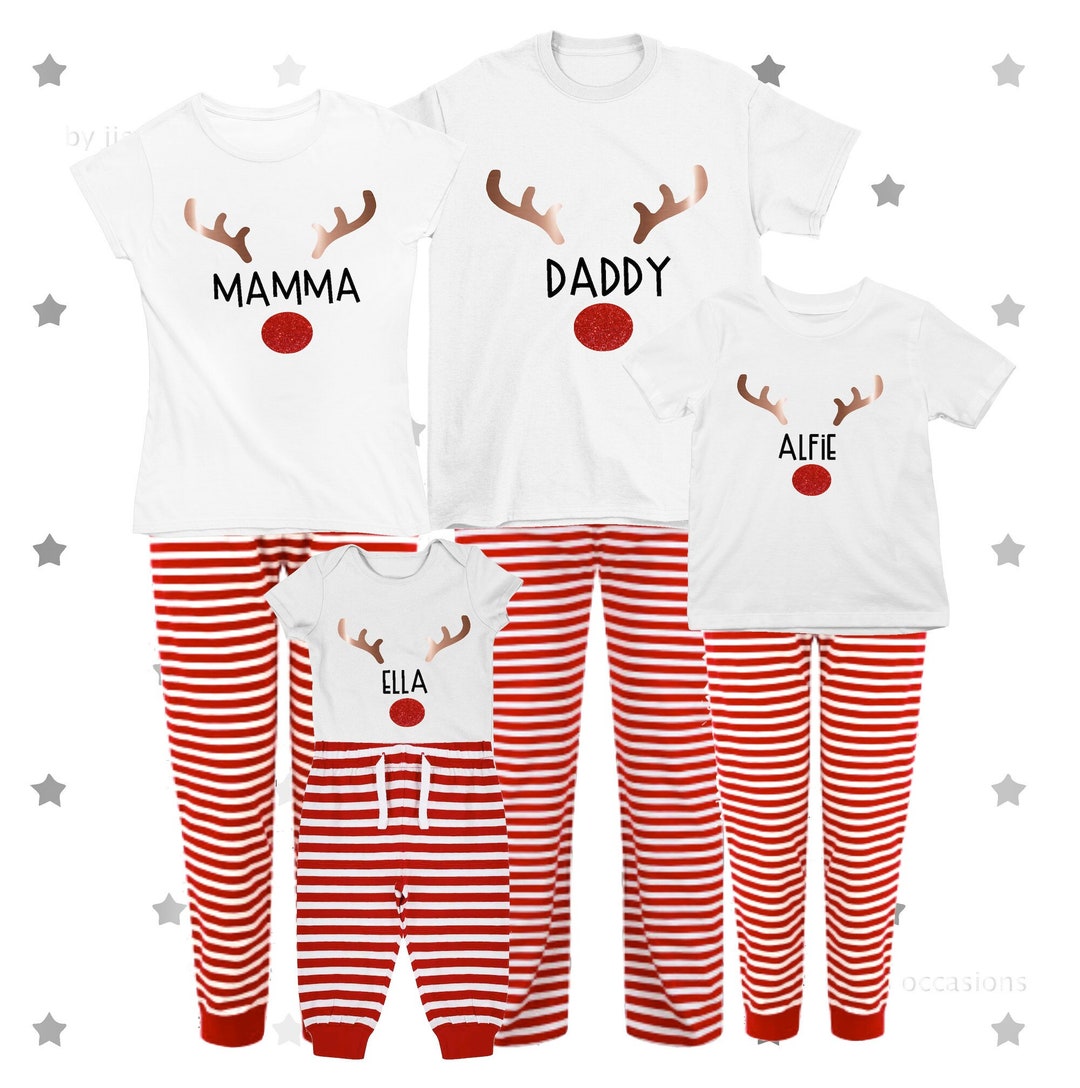 Christmas Family Matching Lounge Wear Pyjama Set Glitter Reindeer Any ...