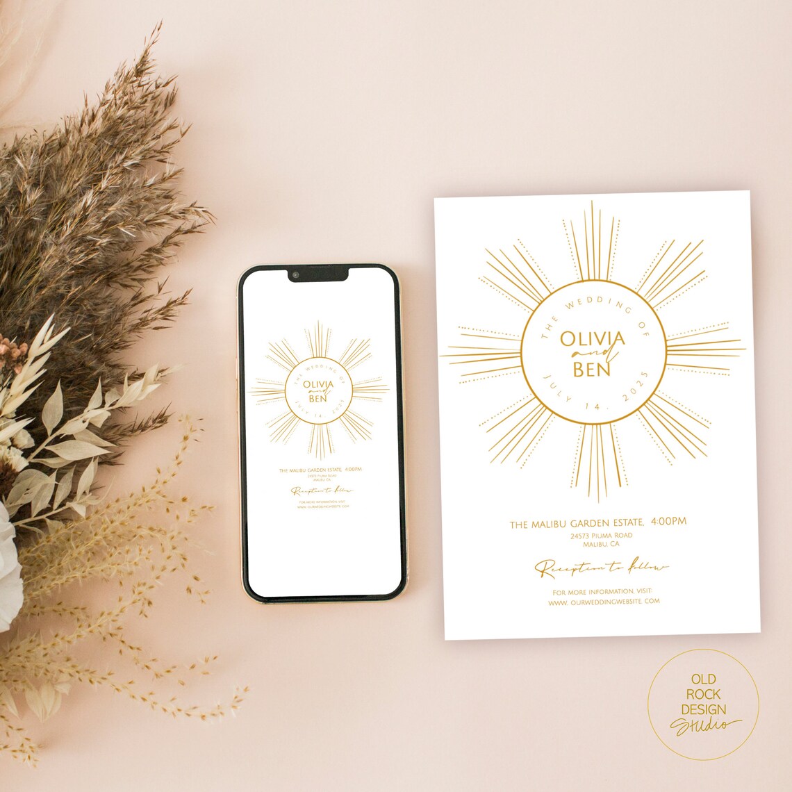 Araw Sun Wedding Invitation Printable Invite Minimalist Double Sided ...