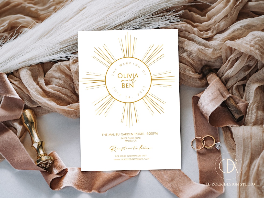 Araw Sun Wedding Invitation Printable Invite Minimalist Double Sided ...