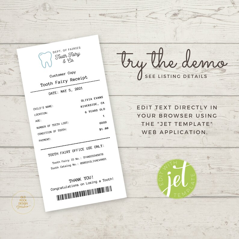 Tooth Fairy Receipt Template Editable Tooth Fairy Printable | Etsy