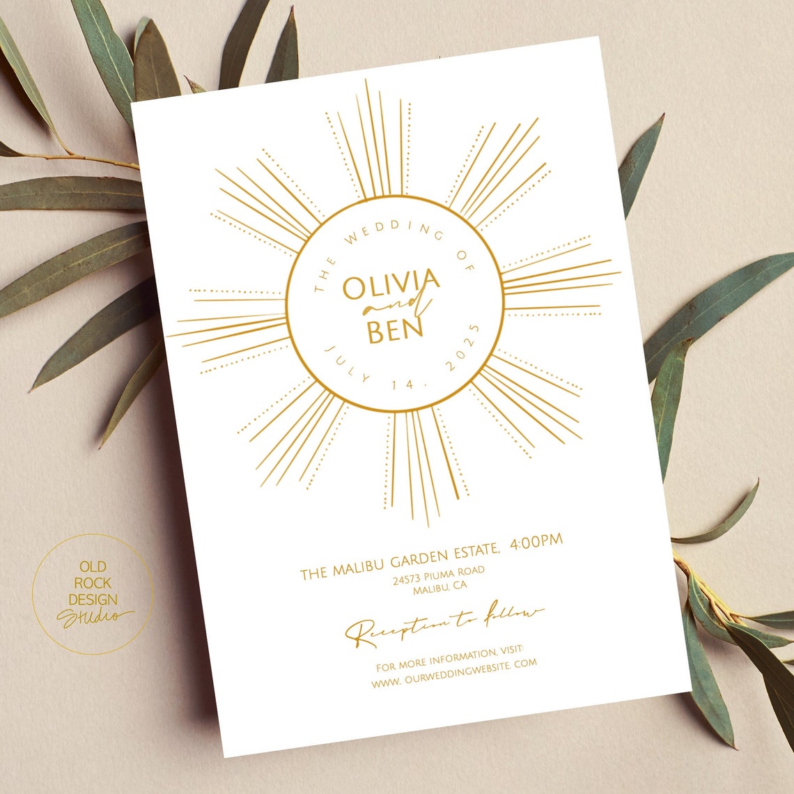 Araw Sun Wedding Invitation Printable Invite Minimalist Double Sided ...