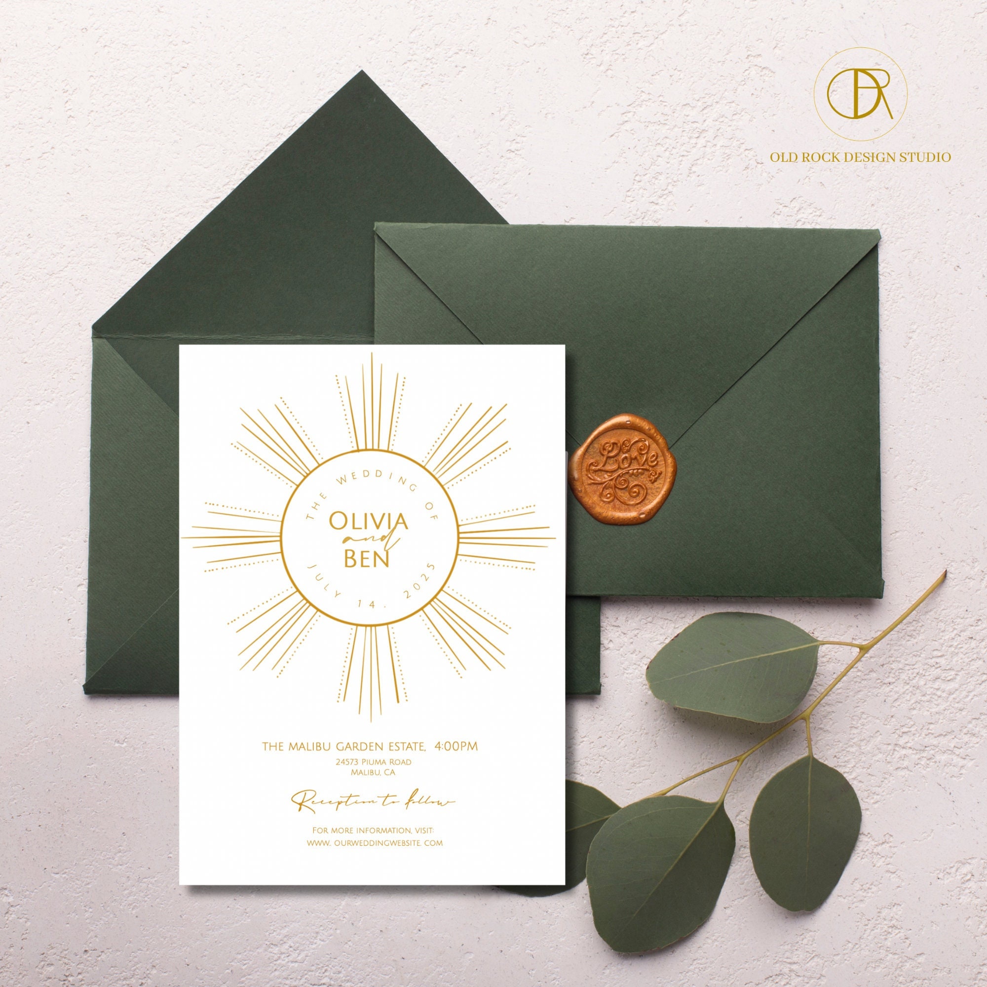 Araw Sun Wedding Invitation Printable Invite Minimalist Double Sided ...