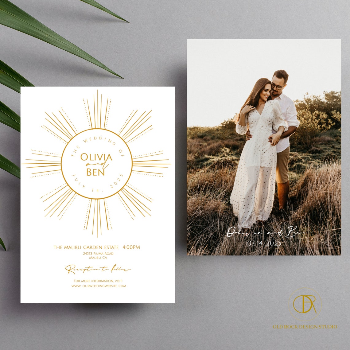 Araw Sun Wedding Invitation Printable Invite Minimalist Double Sided ...