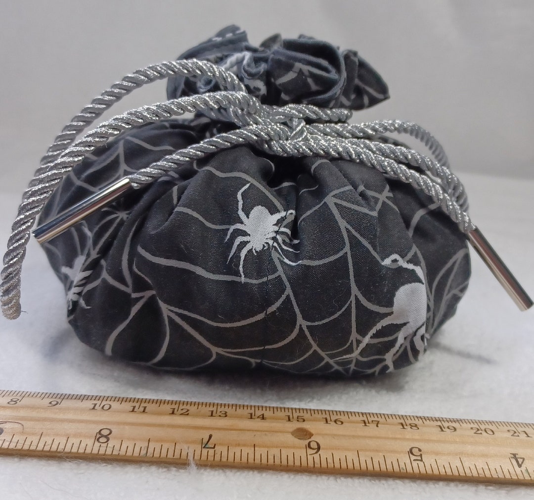 Black With Grey Spiders and Cobwebs Dice Bag Large Holds 12 or More ...