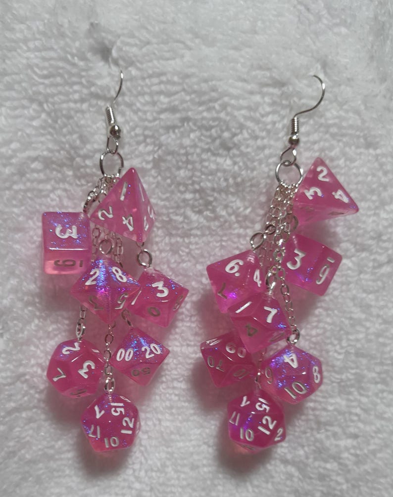 DND Mini Dice Iridescent Pink Pierced Earrings D4 D6 D8 D10 D12 D20 ...