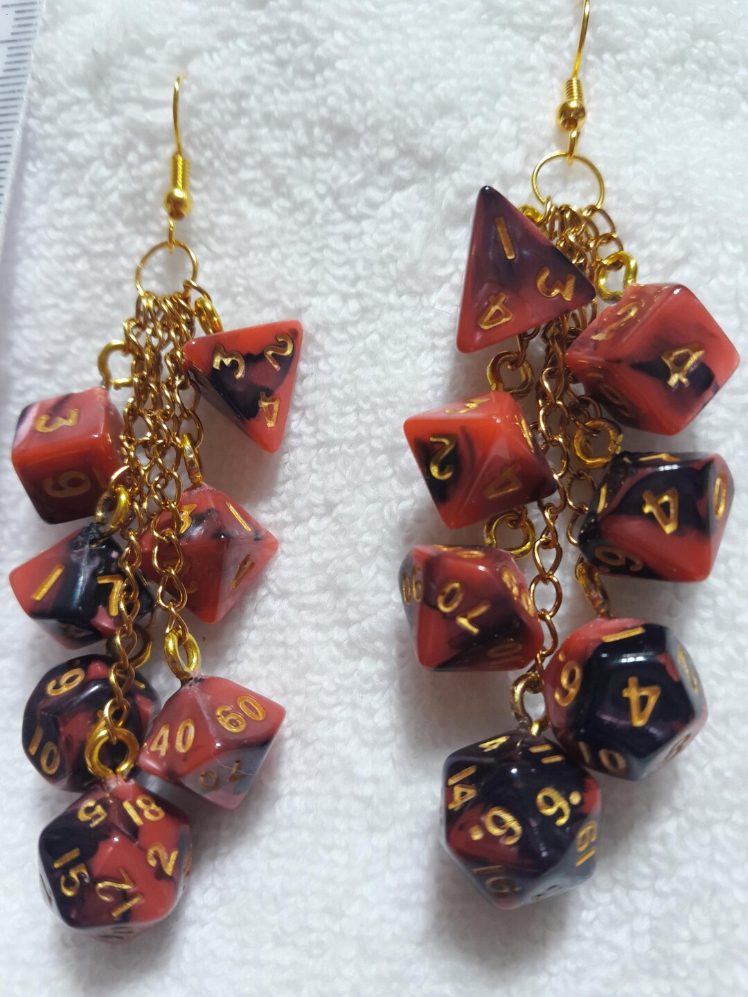 DND Mini Dice Red and Black 2-tone Pierced Earrings D4 D6 D8 D10 D12 ...