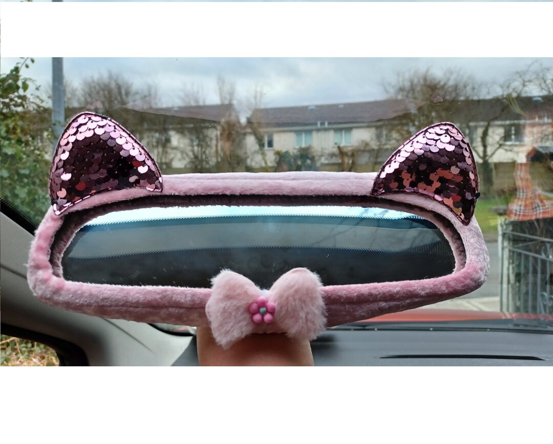 Cat Rear View Mirror Cover Reversing Rearview Velvet Cat Sequin Ears ...