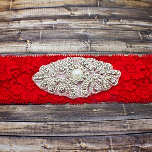 Red Lace Garter for Wedding, Single Garter for Bride, Rhinestone ...